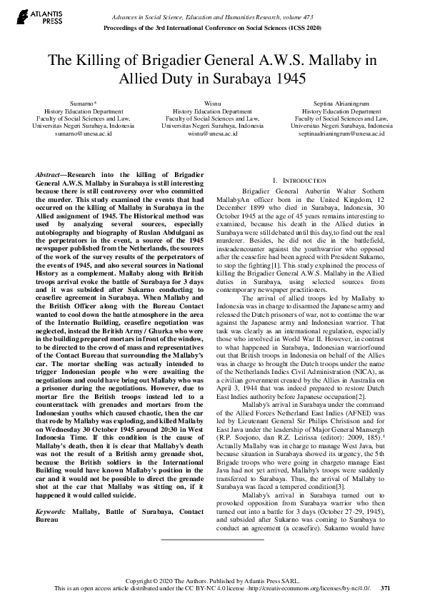(PDF) The Killing of Brigadier General A.W.S. Mallaby in Allied Duty in ...