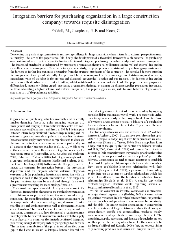 (PDF) Integration barriers for purchasing organisation in a large ...