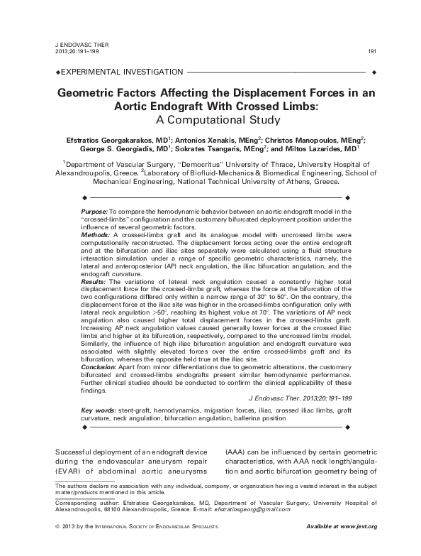 (PDF) Geometric Factors Affecting the Displacement Forces in an Aortic ...
