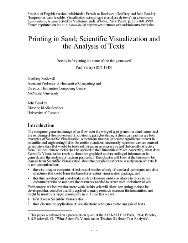 (PDF) Printing in Sand ; Scientific Visualization and the Analysis of Texts 1 " seeing is ...