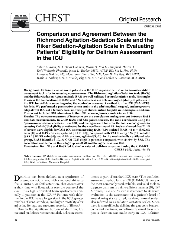 (PDF) Comparison and Agreement Between the Richmond Agitation-Sedation ...