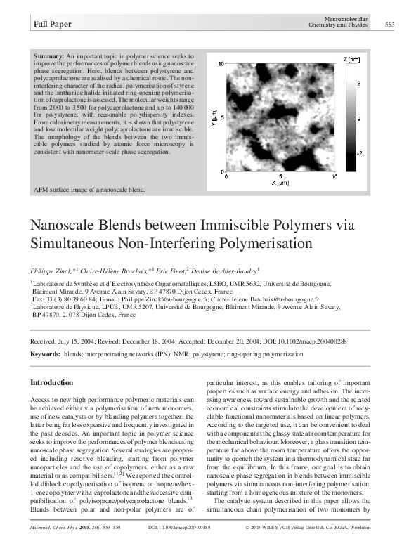 (PDF) Nanoscale Blends between Immiscible Polymers via Simultaneous Non ...