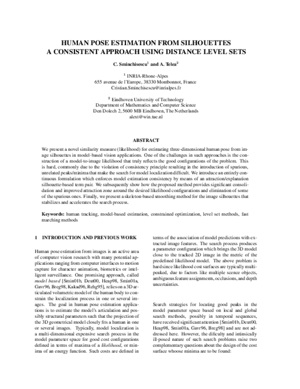 Pdf Human Pose Estimation From Silhouettes A Consistent Approach Using Distance Level Sets