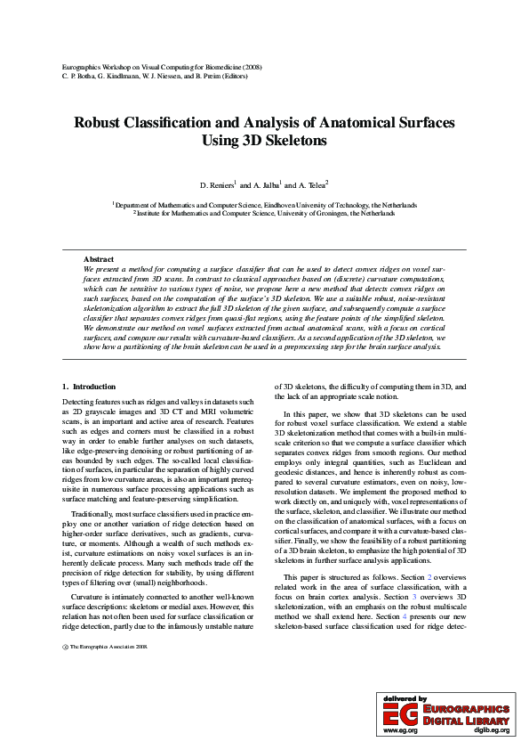 (PDF) Robust Classification and Analysis of Anatomical Surfaces Using 3D Skeletons