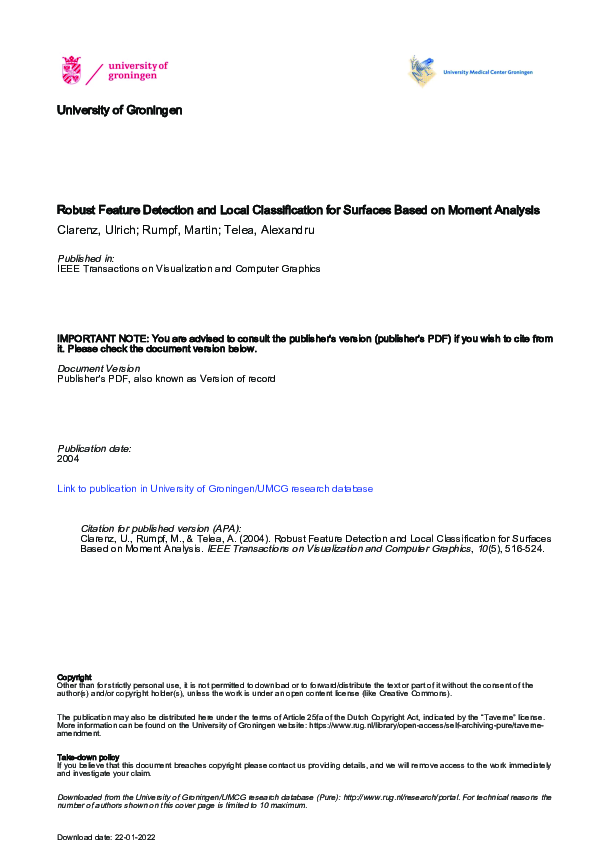 Pdf Robust Feature Detection And Local Classification For Surfaces Based On Moment Analysis