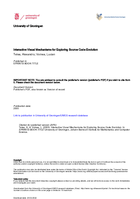 (PDF) Interactive Visual Mechanisms for Exploring Source Code Evolution | A. Telea - Academia.edu