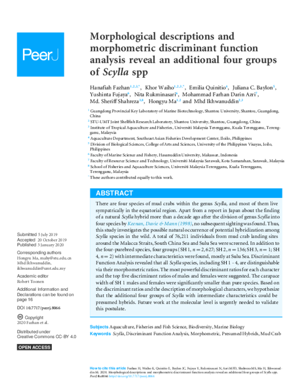 (PDF) Morphological descriptions and morphometric discriminant function analysis reveal an ...