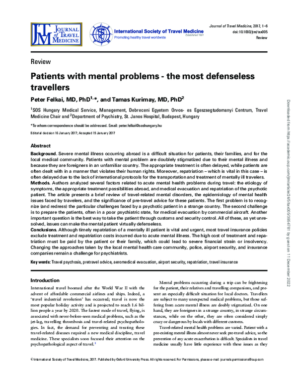 (PDF) Patients with mental problems - the most defenseless travellers ...