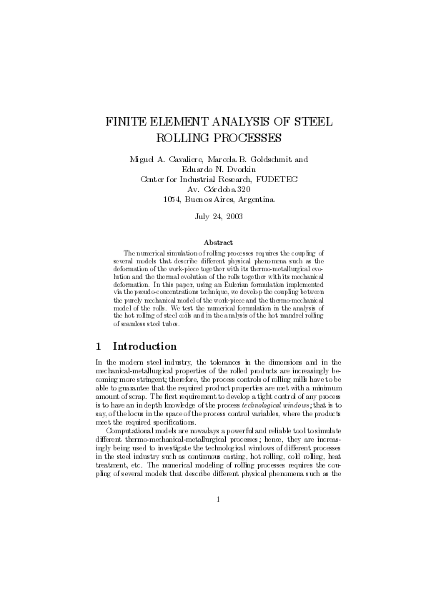 (PDF) Finite element analysis of steel rolling processes