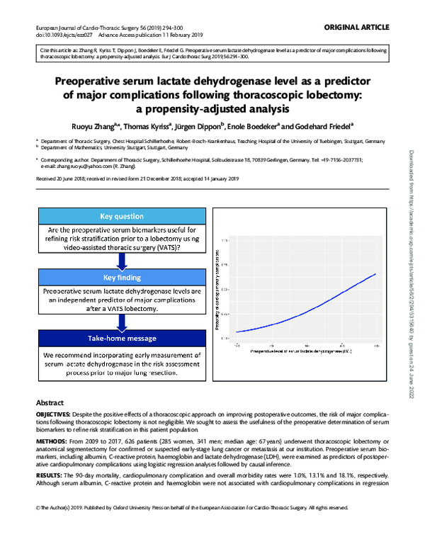 (PDF) Preoperative serum lactate dehydrogenase level as a predictor of ...