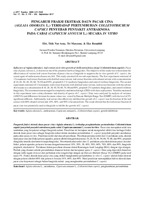 (PDF) Pengaruh Fraksi Ekstrak Daun Pacar Cina (Aglaia Odorata L ...