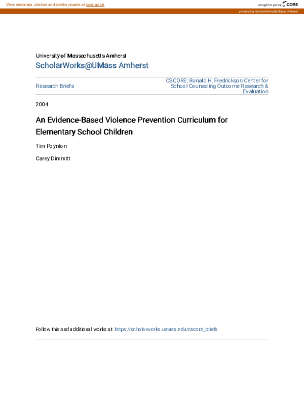 (PDF) An Evidence-Based Violence Prevention Curriculum for Elementary ...