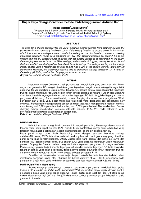 Pdf Unjuk Kerja Charge Controller Metode Pwm Menggunakan Arduino Uno