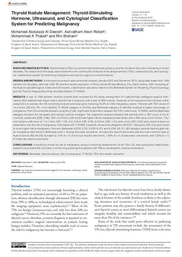 (PDF) Thyroid Nodule Management: Thyroid-Stimulating Hormone, Ultrasound, and Cytological ...