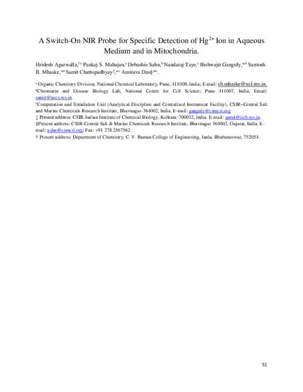 (PDF) A Switch-On NIR Probe for Specific Detection of Hg(2+) Ion in Aqueous Medium and in ...