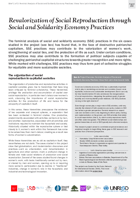 (PDF) Revalorization of Social Reproduction through Social and ...