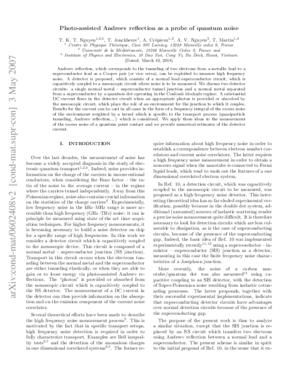 (PDF) Photoassisted Andreev reflection as a probe of quantum noise