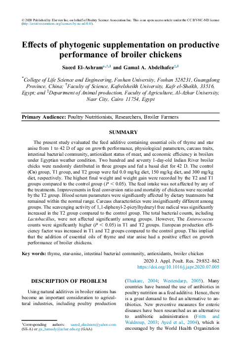(PDF) Effects of phytogenic supplementation on productive performance of broiler chickens