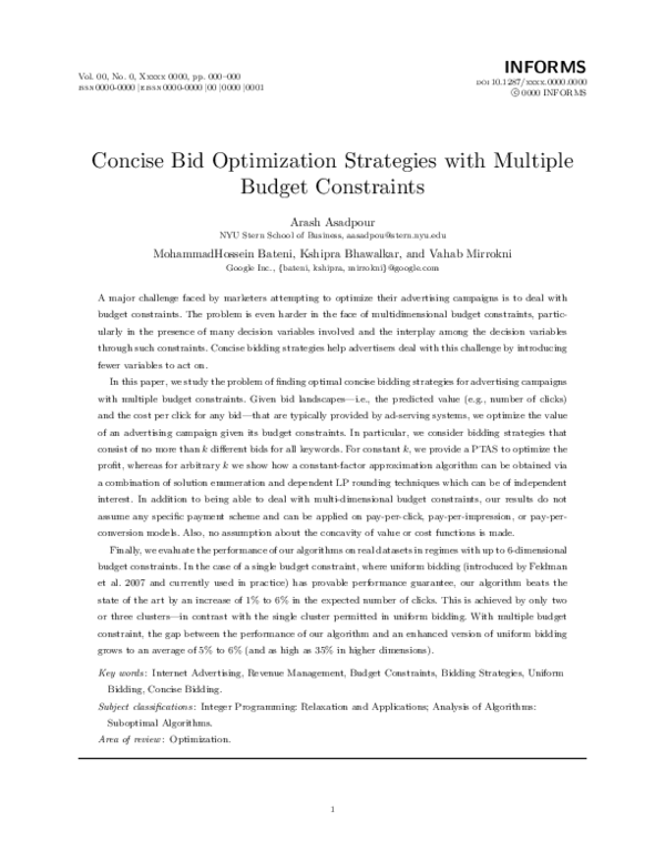 (PDF) Concise Bid Optimization Strategies with Multiple Budget ...