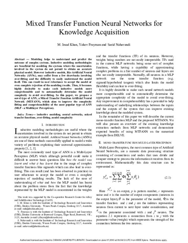 (PDF) Mixed transfer function neural networks for knowledge acquisition