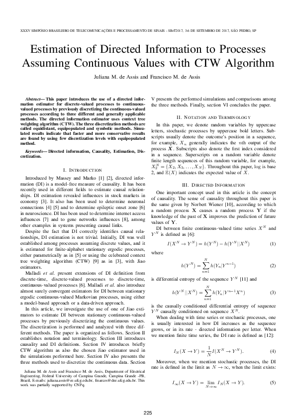(PDF) Estimation of Directed Information to Processes Assuming ...