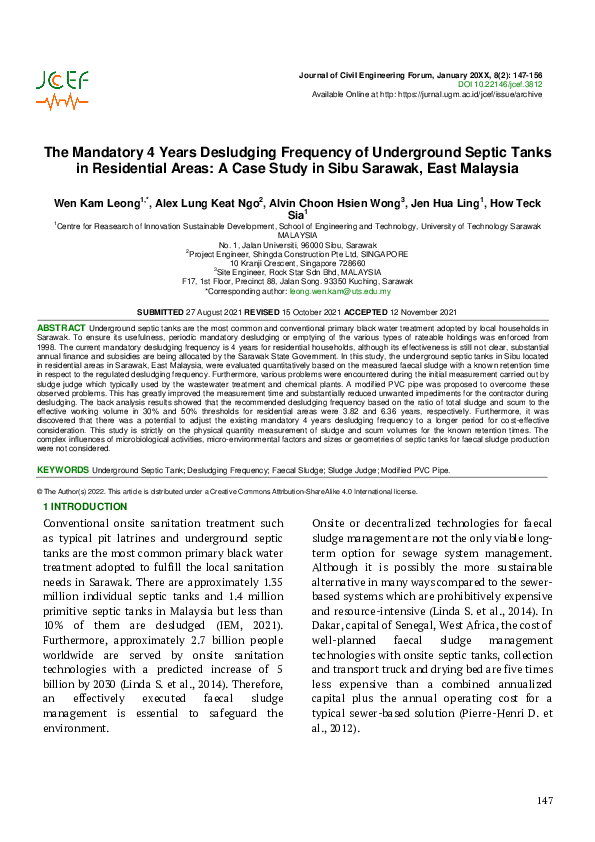 (PDF) The Mandatory 4 Years Desludging Frequency of Underground Septic Tanks in Residential ...