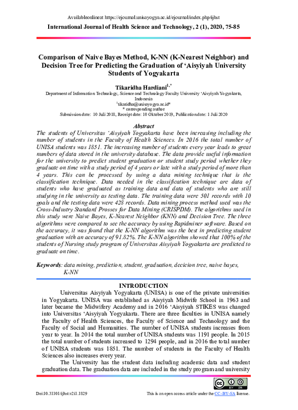 (PDF) Comparison of Naive Bayes Method, K-NN (K-Nearest Neighbor) and Decision Tree for ...