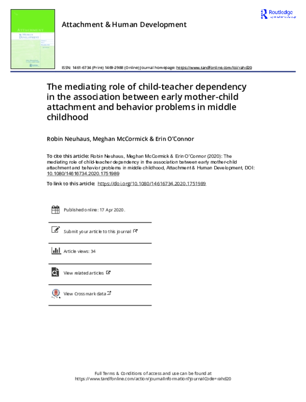 (PDF) The mediating role of child-teacher dependency in the association between early mother ...