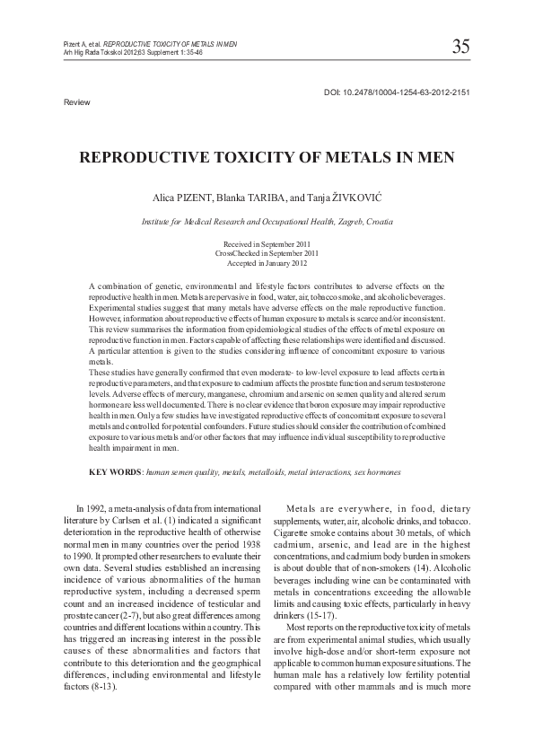 (PDF) Reproductive Toxicity of Metals in Men
