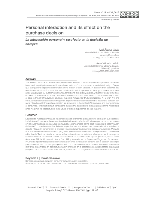 (PDF) La interacción personal y su efecto en la decisión de compra