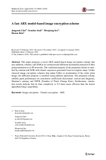 (PDF) A fast ARX model-based image encryption scheme (PDF) A fast ARX model-based image encryption scheme