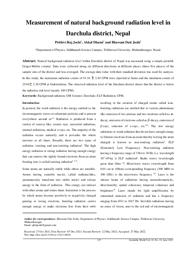 (PDF) Measurement of natural background radiation level in Darchula ...