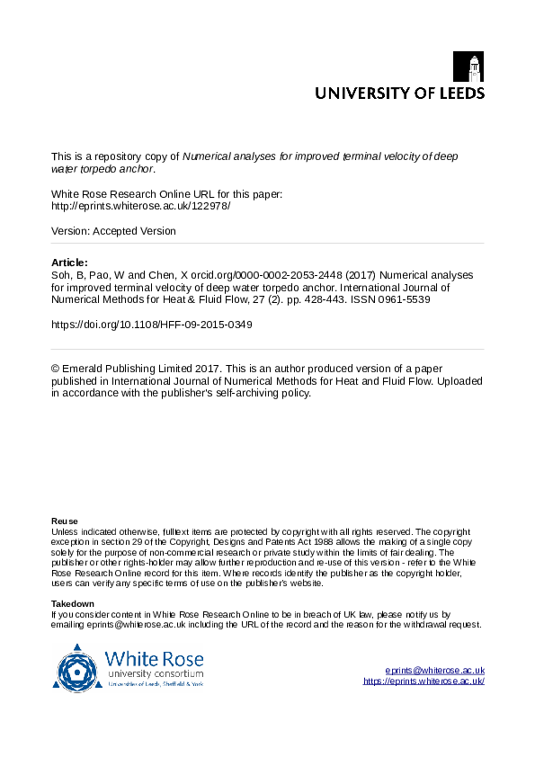 (PDF) Numerical analyses for improved terminal velocity of deep water ...