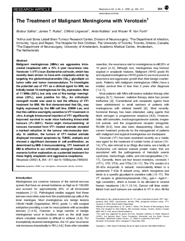 (PDF) The Treatment of Malignant Meningioma with Verotoxin