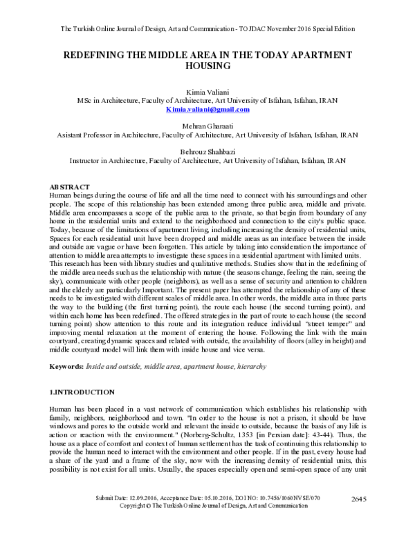 (PDF) Redefining the middle area in the today apartment housing ...