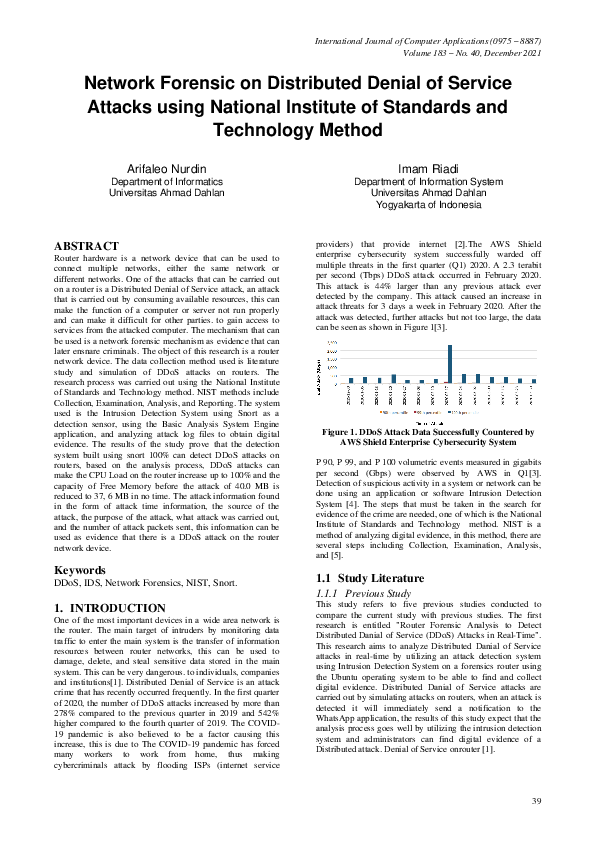 (PDF) Network Forensic on Distributed Denial of Service Attacks using National Institute of ...