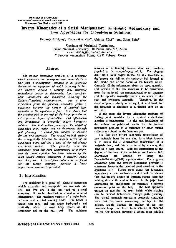 (PDF) Inverse kinematics of a serial manipulator: kinematic redundancy ...