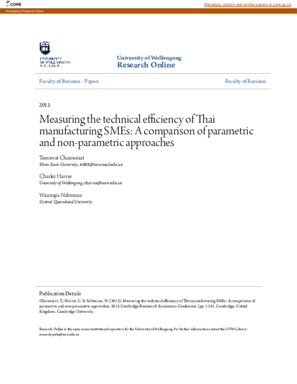 (PDF) Measuring the technical efficiency of Thai manufacturing SMEs: A comparison of parametric ...