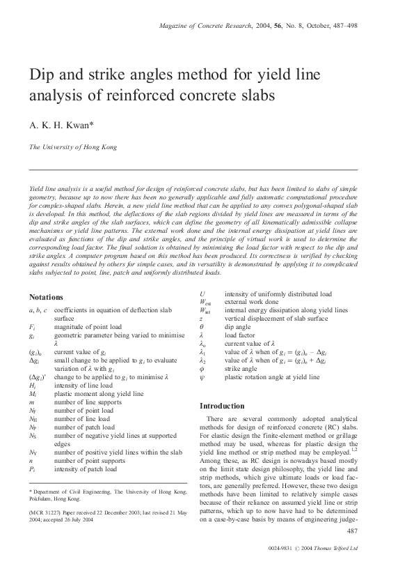 (PDF) Dip and strike angles method for yield line analysis of ...