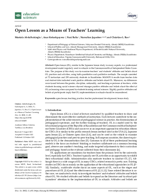 (PDF) Open Lesson as a Means of Teachers’ Learning