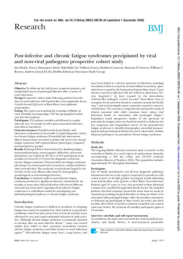 (PDF) Post-infective and chronic fatigue syndromes precipitated by ...