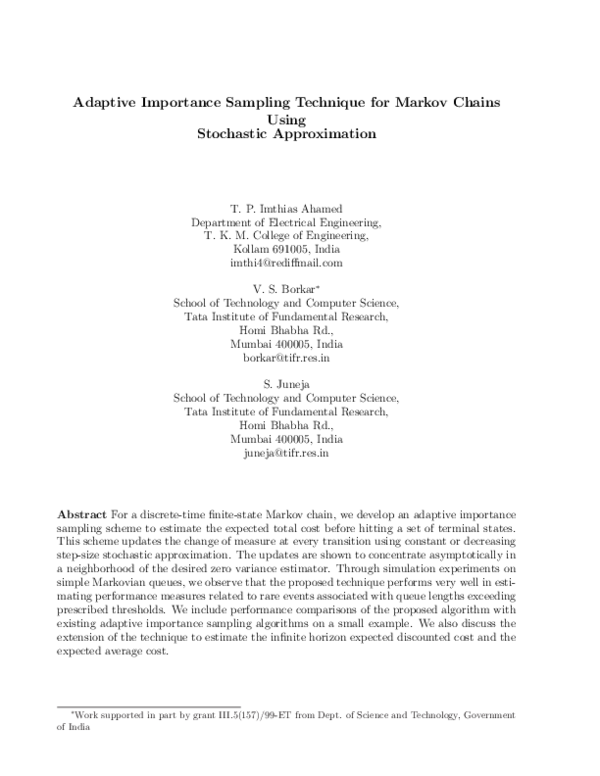 (PDF) Adaptive Importance Sampling Technique for Markov Chains Using Stochastic Approximation
