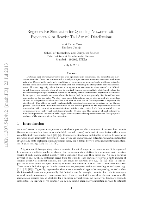 (PDF) Regenerative Simulation for Queueing Networks with Exponential or Heavier Tail Arrival ...