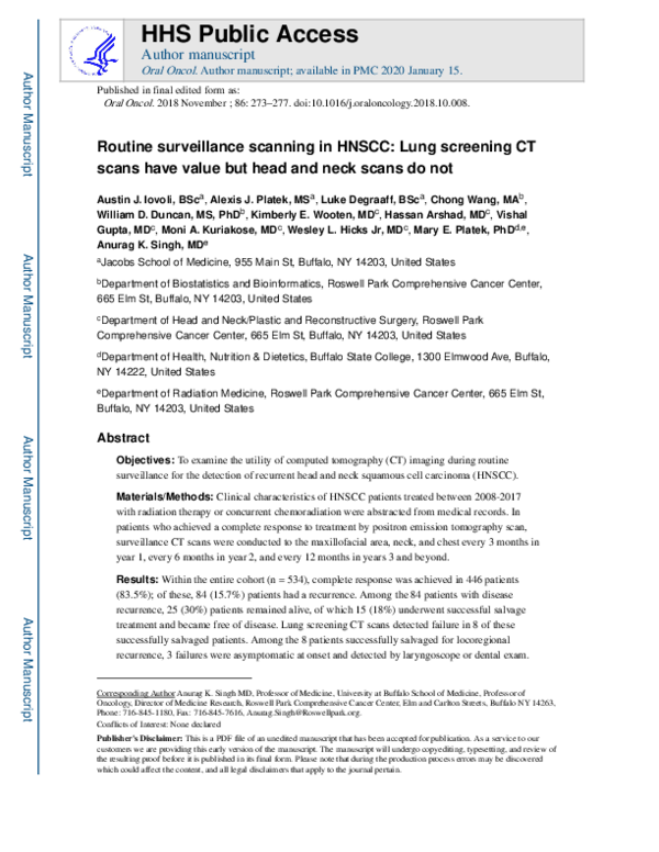 (PDF) Routine surveillance scanning in HNSCC: Lung screening CT scans ...