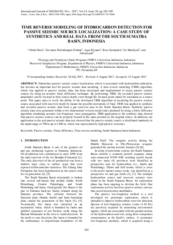 (PDF) Time Reverse Modeling of Hydrocarbon Detection for Passive Seismic Source Localization: A ...