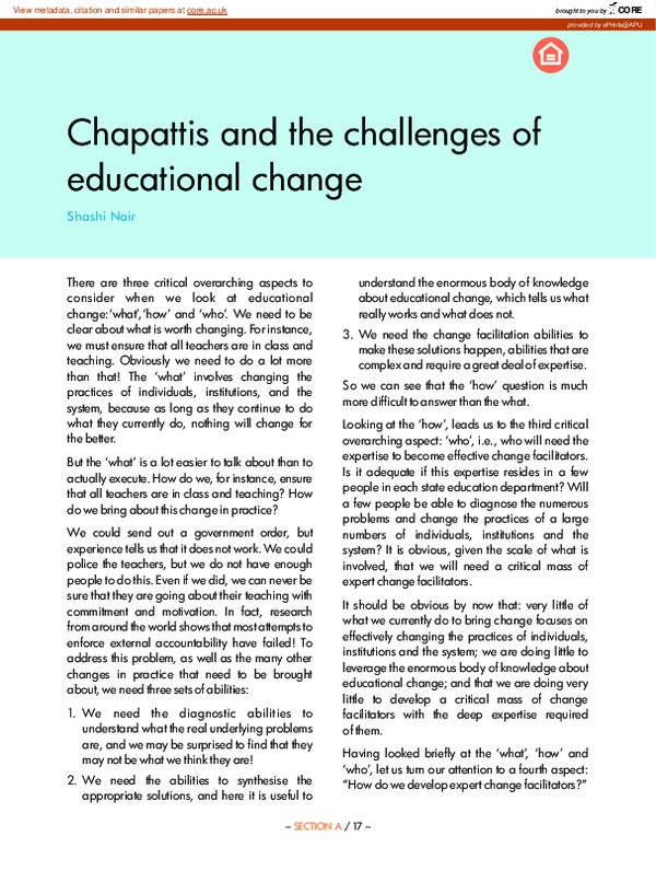 (PDF) Chapattis and the challenges of educational change