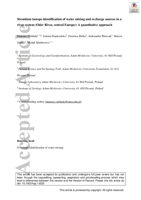 (PDF) Strontium isotope identification of water mixing and recharge ...