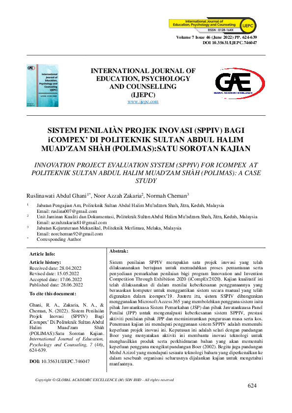 (PDF) Innovation Project Evaluation System (Sppiv) for Icompex at ...