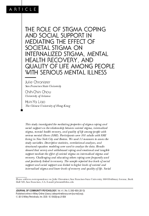 (PDF) The Role of Stigma Coping and Social Support in Mediating the ...