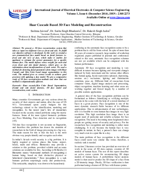 (PDF) Haar Cascade Based 3D Face Modeling and Reconstruction